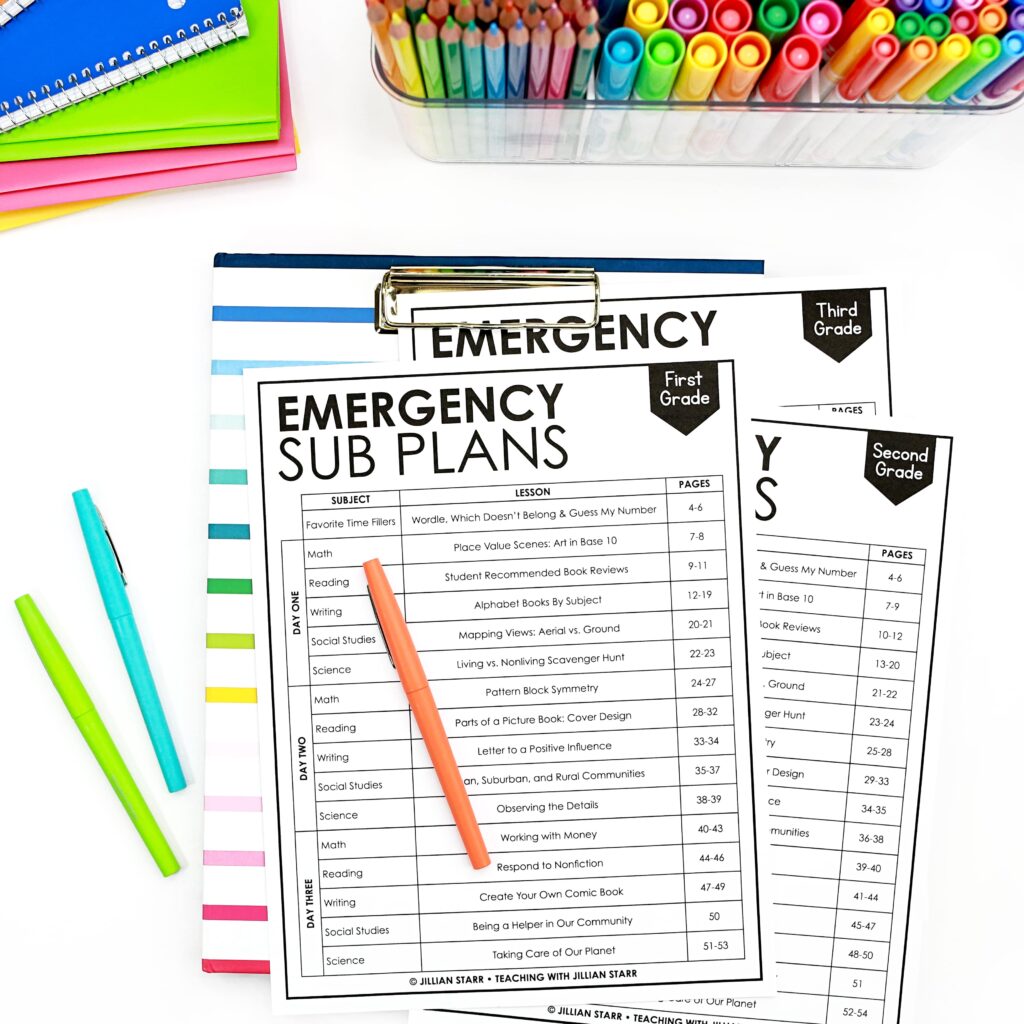 FREE Sub Plans for 1st, 2nd, and 3rd Grade